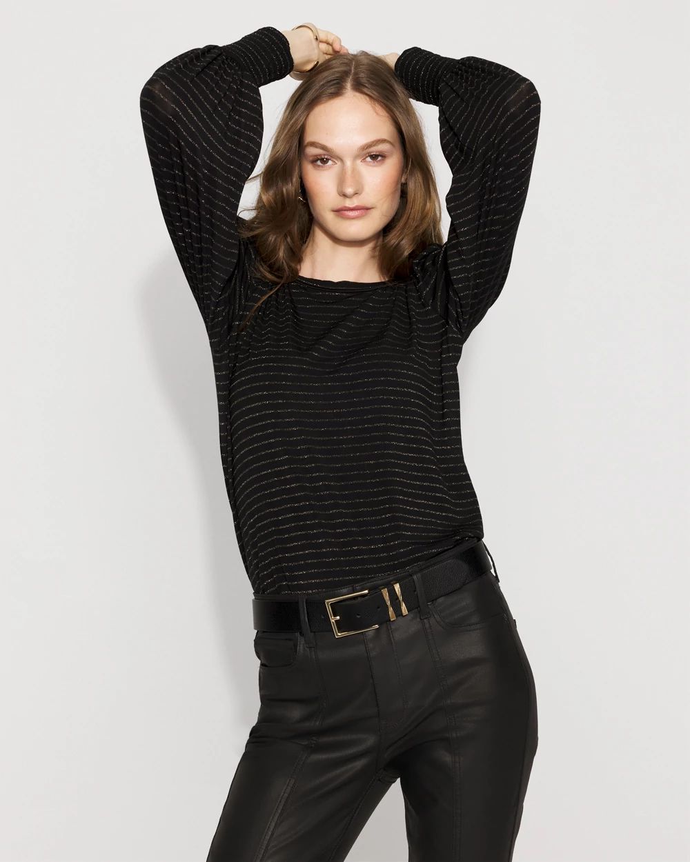 Long Sleeve Tee with Smocked Cuffs | White House Black Market